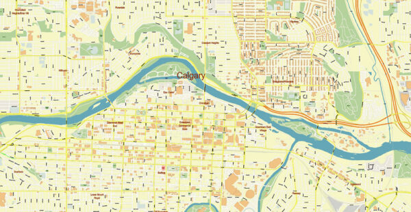 Calgary Alberta Canada Map Vector Accurate High Detailed City Plan ...
