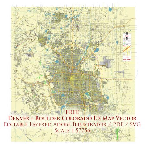 Denver Boulder Colorado US Vector Map Free Editable Layered Adobe ...