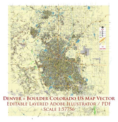 Denver Boulder Colorado US PDF Vector Map City Plan Low Detailed (for ...