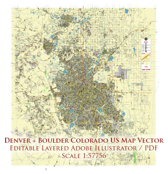 Denver Boulder Colorado US Map Vector City Plan Low Detailed (for small ...