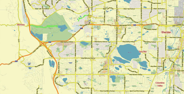 Denver Boulder Colorado US PDF Vector Map City Plan Low Detailed (for ...