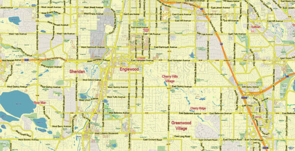 Denver Boulder Colorado US PDF Vector Map City Plan Low Detailed (for ...
