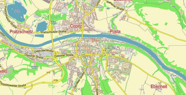 Dresden Germany Map Vector City Plan Low Detailed (for small print size ...