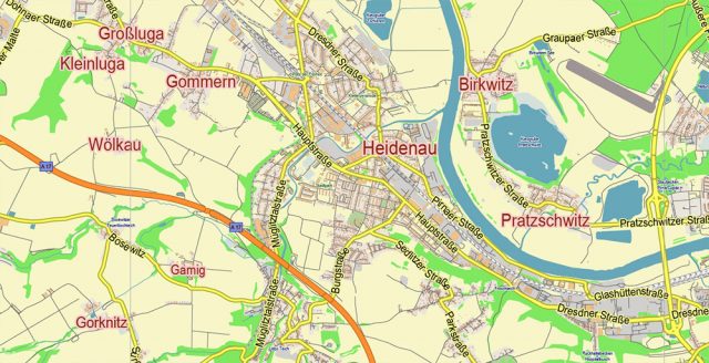 Dresden Germany PDF Vector Map: City Plan Low Detailed (for small print ...