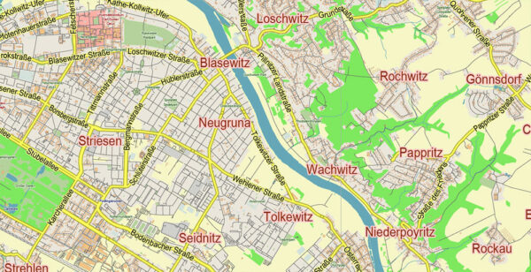 Dresden Germany PDF Vector Map: City Plan Low Detailed (for small print ...