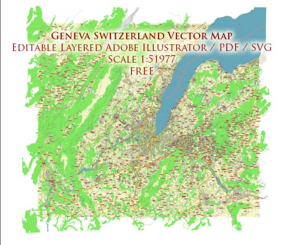 Geneva / Geneve Switzerland Vector Map Free Editable Layered Adobe ...