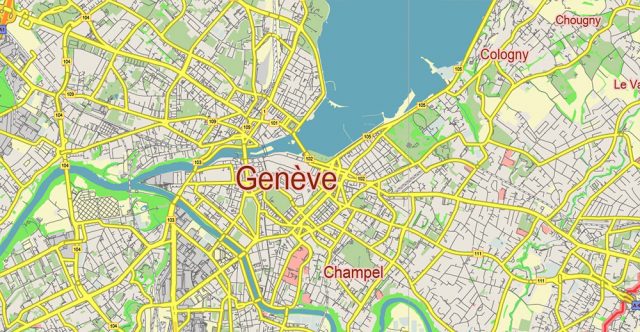 Geneva / Geneve Switzerland Vector Map Free Editable Layered Adobe ...