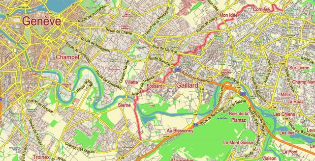 Geneva Genève Switzerland PDF Vector Map City Plan Low Detailed (for ...