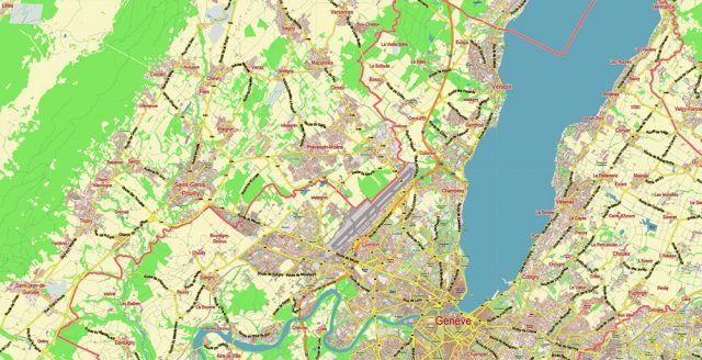 Geneva Genève Switzerland Map Vector City Plan Low Detailed (for small ...