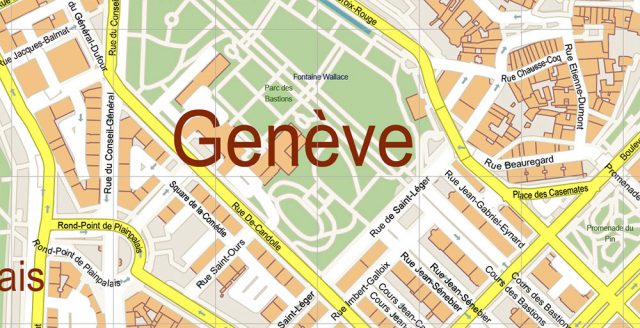 Geneva Genève Switzerland PDF Vector Map Accurate High Detailed City ...
