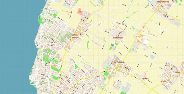Geneva Genève Switzerland PDF Vector Map Accurate High Detailed City ...