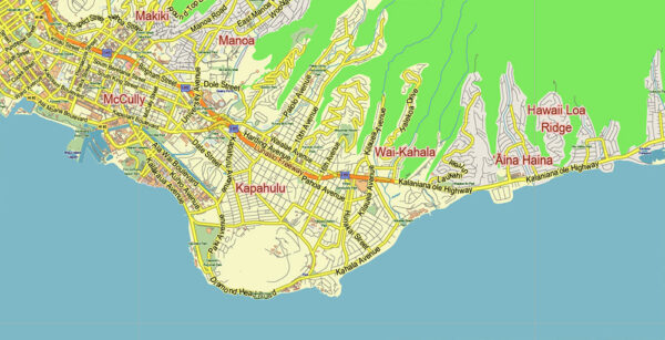 Honolulu Oahu Hawaii US Map Vector City Plan Low Detailed (for small ...