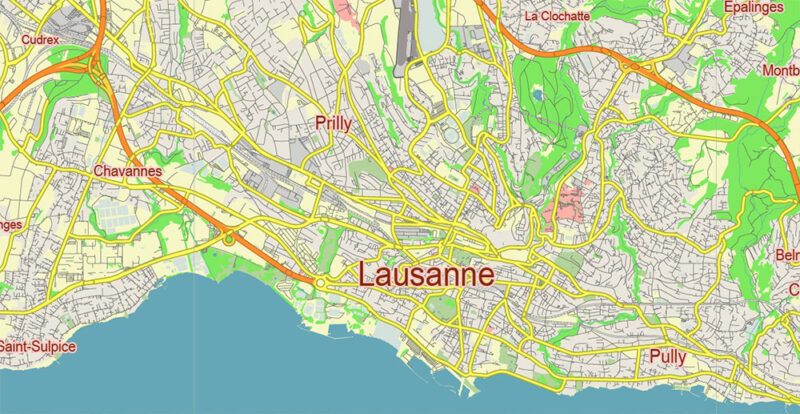 Lausanne Switzerland Vector Map Free Editable Layered Adobe Illustrator ...