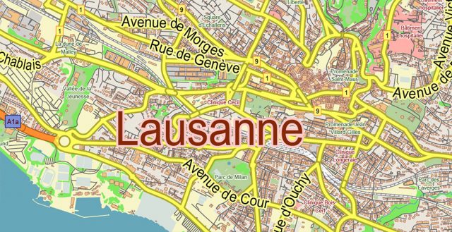 Lausanne Switzerland Map Vector City Plan Low Detailed (for small print ...