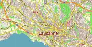 Lausanne Switzerland PDF Vector Map City Plan Low Detailed (for small ...