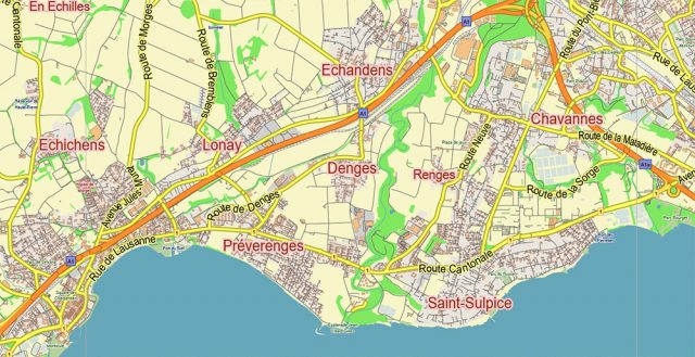 Lausanne Switzerland PDF Vector Map City Plan Low Detailed (for small ...