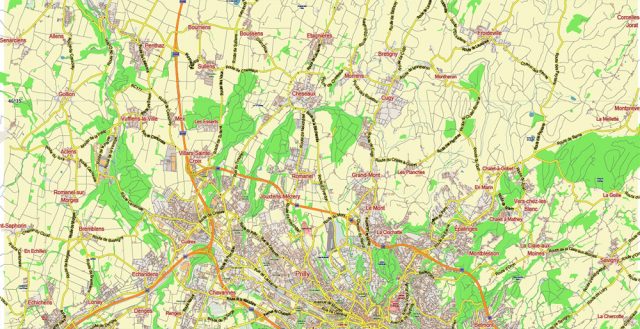 Lausanne Switzerland PDF Vector Map City Plan Low Detailed (for small ...