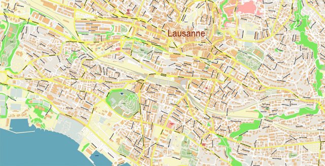 Lausanne Switzerland Map Vector Accurate High Detailed City Plan ...