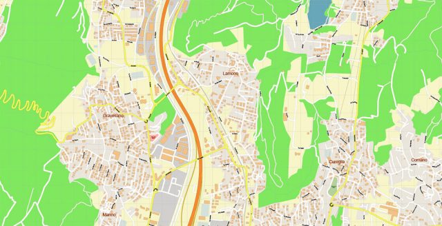 Lugano Switzerland PDF Vector Map Accurate High Detailed City Plan ...