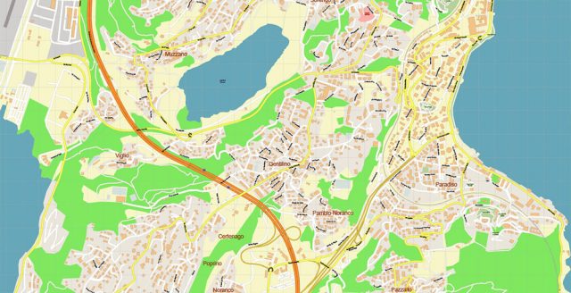 Lugano Switzerland PDF Vector Map Accurate High Detailed City Plan ...