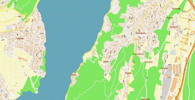 Lugano Switzerland PDF Vector Map Accurate High Detailed City Plan ...