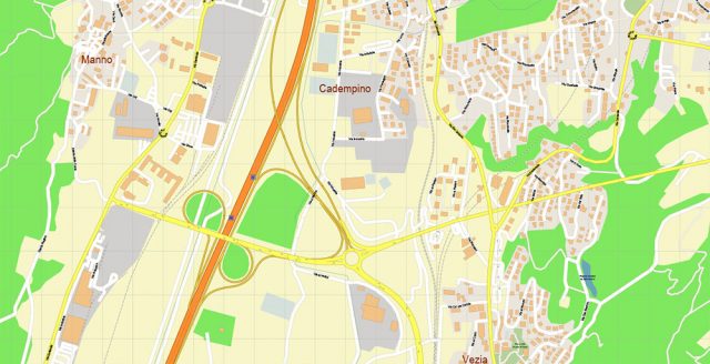 Lugano Switzerland PDF Vector Map Accurate High Detailed City Plan ...