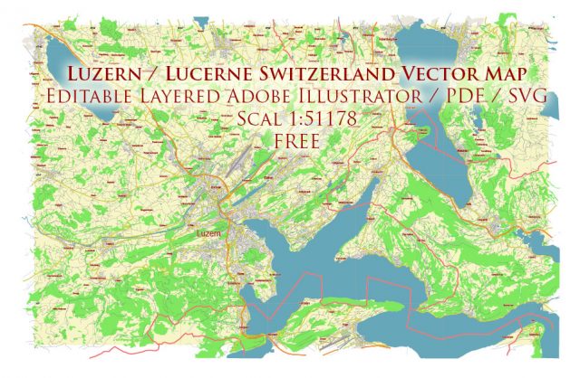 Luzern Lucerne Switzerland Vector Map Free Editable Layered Adobe ...
