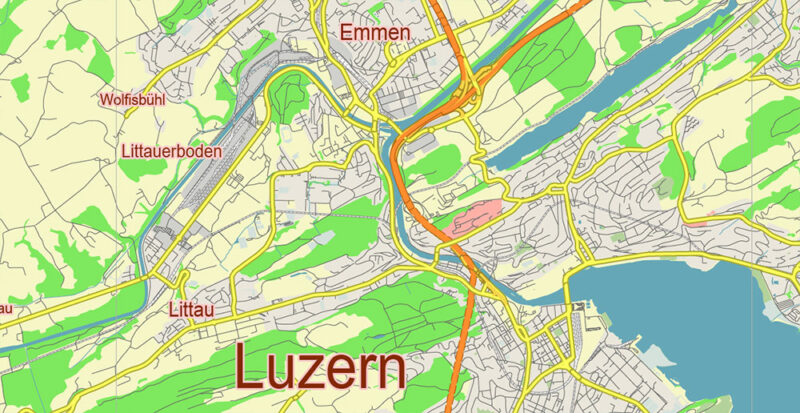 Luzern Lucerne Switzerland Vector Map Free Editable Layered Adobe ...