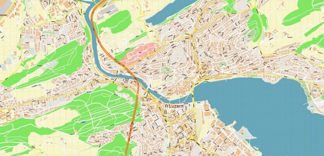 Luzern Lucerne Switzerland PDF Vector Map Accurate High Detailed City ...