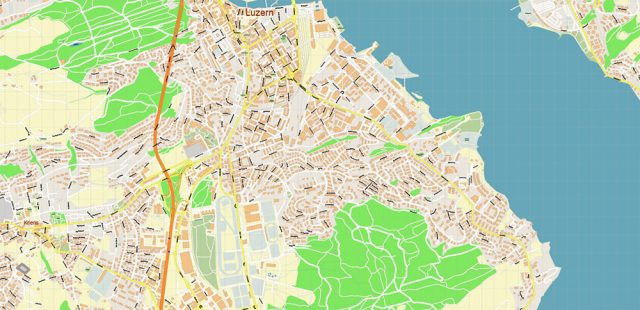 Luzern Lucerne Switzerland PDF Vector Map Accurate High Detailed City ...