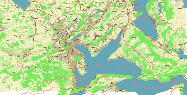 Luzern Lucerne Switzerland Map Vector City Plan Low Detailed (for small ...