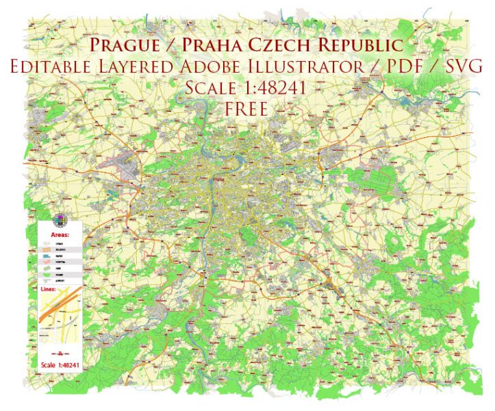 Prague Praha Czech Republic Vector Map Free Editable Layered Adobe ...