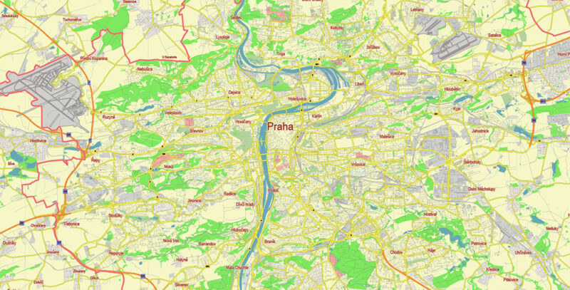 Prague Praha Czech Republic Vector Map Free Editable Layered Adobe Illustrator + PDF + SVG ...