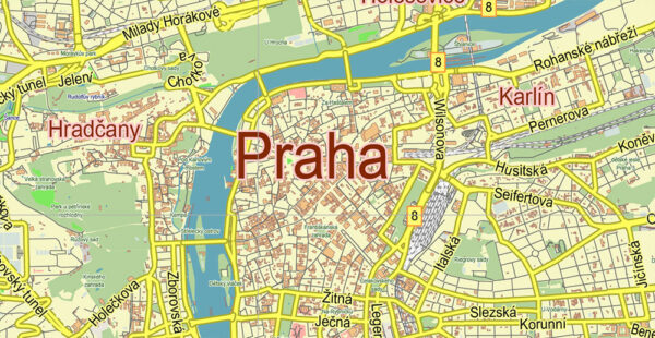 Prague Praha Czech Republic Map Vector City Plan Low Detailed (for ...