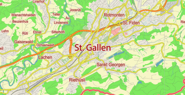 St. Gallen Switzerland Vector Map Free Editable Layered Adobe ...