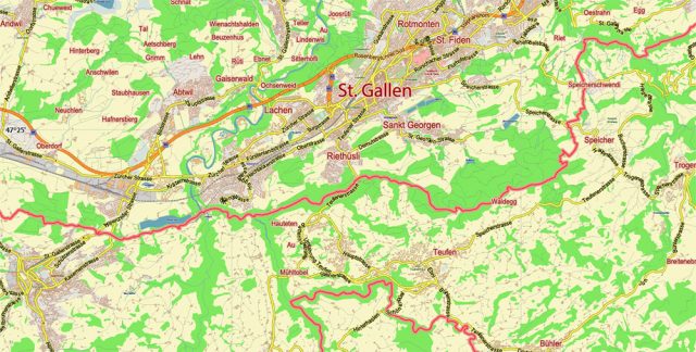 St. Gallen Switzerland Map Vector City Plan Low Detailed (for small ...