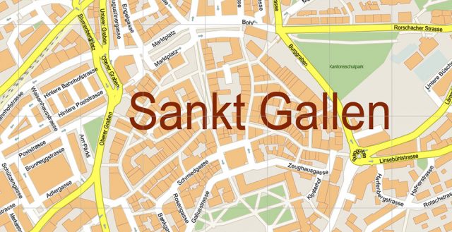 St. Gallen Switzerland Map Vector Accurate High Detailed City Plan ...
