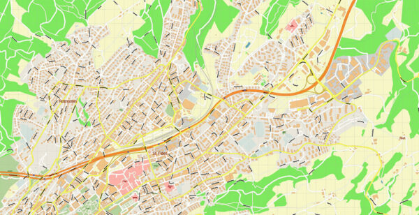 St. Gallen Switzerland Map Vector Accurate High Detailed City Plan ...