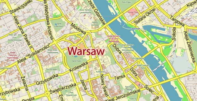 Warsaw \ Warszawa Poland Map Vector City Plan Low Detailed (for small ...