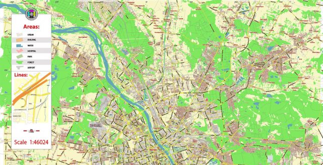 Warsaw Warszawa Poland PDF Vector Map City Plan Low Detailed (for small ...