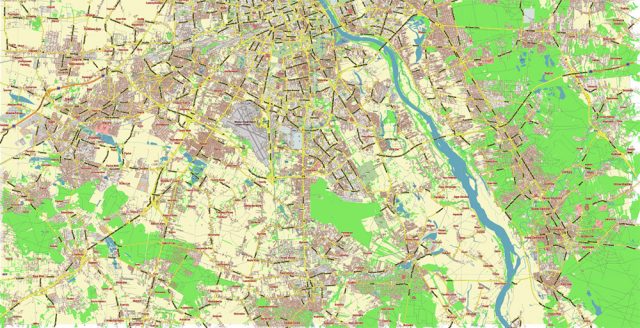 Warsaw Warszawa Poland PDF Vector Map City Plan Low Detailed (for small ...