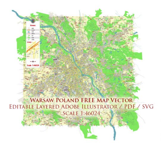 Warsaw Poland Vector Map Free Editable Layered Adobe Illustrator + PDF ...
