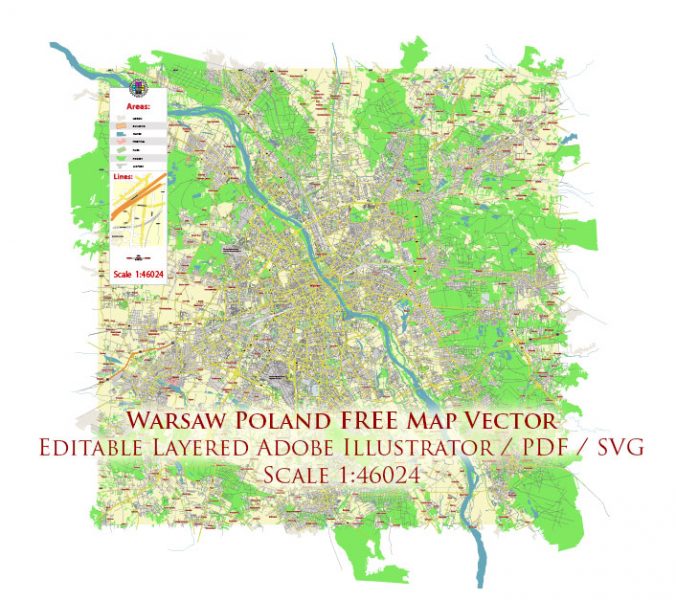 Warsaw Poland Vector Map Free Editable Layered Adobe Illustrator + PDF ...