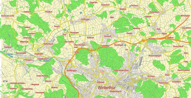 Winterthur Switzerland Vector Map Free Editable Layered Adobe ...