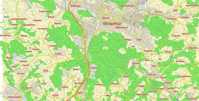 Winterthur Switzerland Vector Map Free Editable Layered Adobe ...