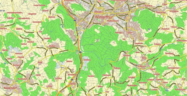 Winterthur Switzerland PDF Vector Map City Plan Low Detailed (for small ...
