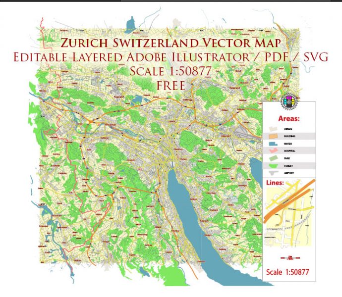 Zurich Switzerland Vector Map Free Editable Layered Adobe Illustrator ...