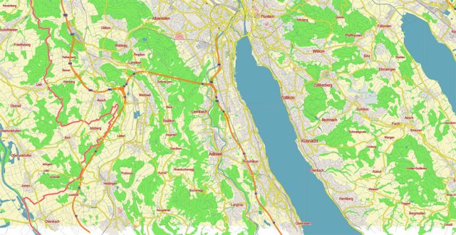 Zurich Switzerland Vector Map Free Editable Layered Adobe Illustrator ...