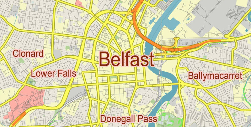 Belfast Northern Ireland UK Vector Map Free Editable Layered Adobe ...