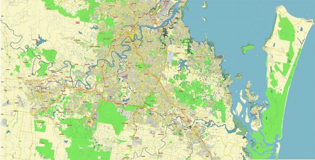 Brisbane Australia Vector Map Free Editable Layered Adobe Illustrator ...